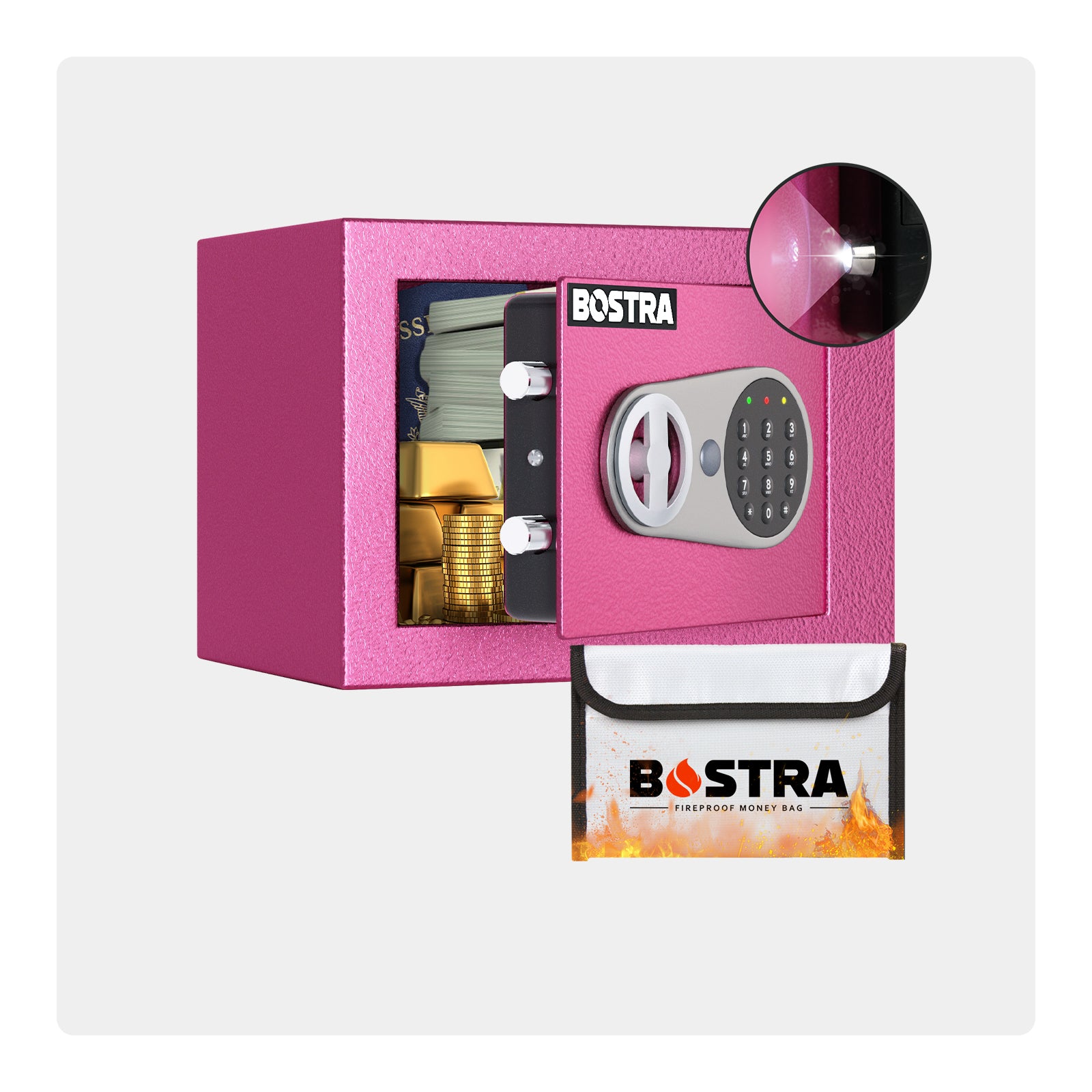 Safe Box | Pink 0.23 Cubic Feet with Silver Keypad | Bostra – Rolowaysafe