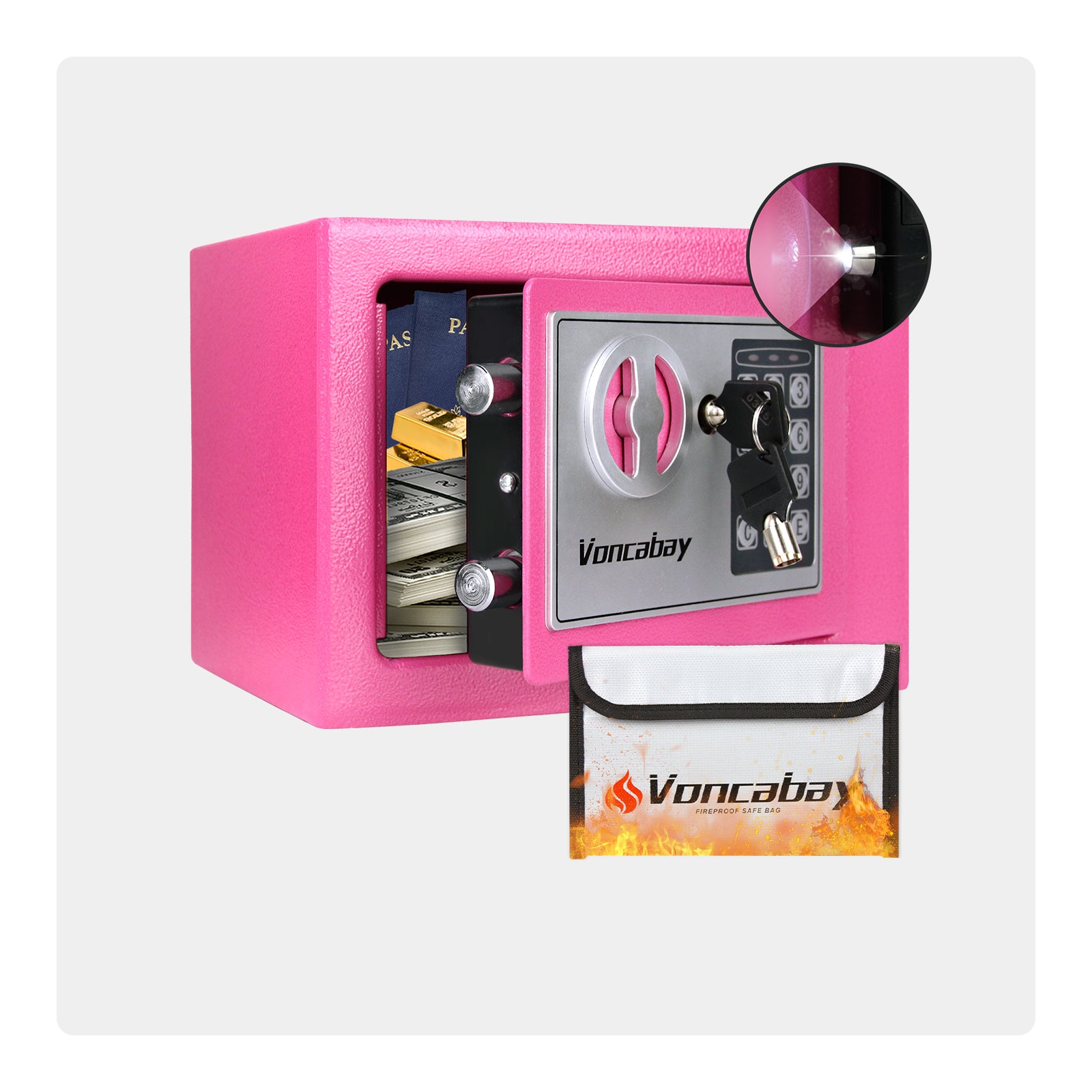 Safe Box | Pink 0.23 Cubic Feet with Silver Keypad | Voncabay – Rolowaysafe